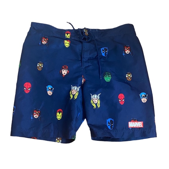 Marvel | Swim | Marvel Comics Navy Blue Character Swim Trunks L | Poshmark